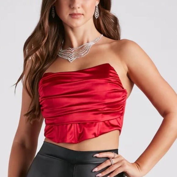 Windsor | Tops | Windsor Life Of The Party Red Satin Strapless Corset ...